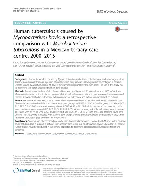 Pdf Human Tuberculosis Caused By Mycobacterium Bovis A Retrospective Comparison With