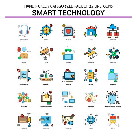 Smart Technology Flat Line Icon Set Business Concept Icons Design 14072973 Vector Art At Vecteezy