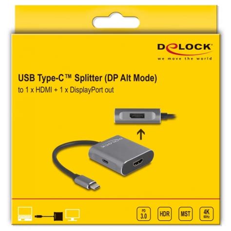 DELOCK USB Type C megosztó DP Alt Mode 1 x HDMI 1 x DisplayPort MST USB Type C PD vel