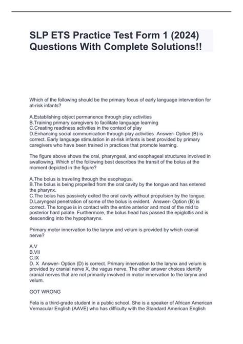 Slp Ets Practice Test Form 1 2024 Questions With Complete Solutions