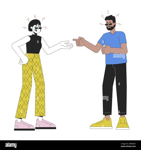 Interracial Couple Argument Line Cartoon Flat Illustration Stock Vector Image And Art Alamy