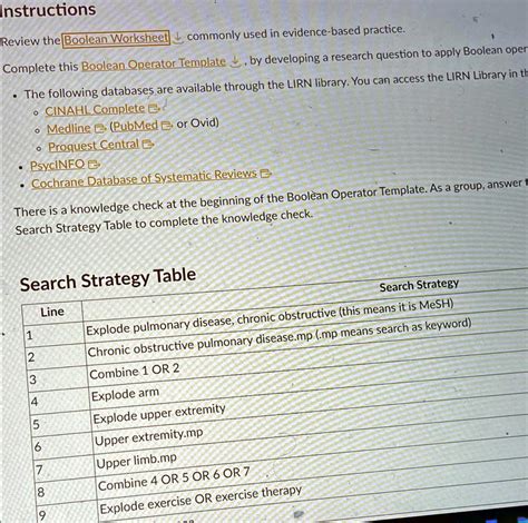 Solved Instructions Review The Boolean Worksheet Commonly Used In Evidence Based Practice