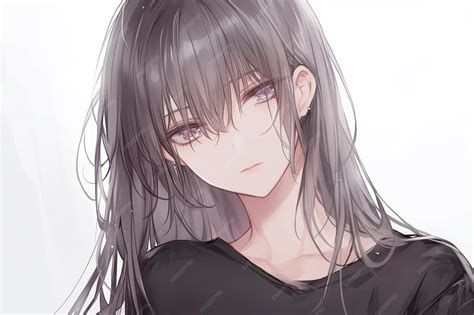 Premium Photo Beautiful Anime Girl With Dark Gray Hair On White
