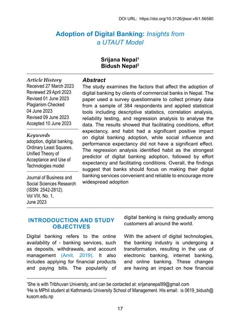 Pdf Adoption Of Digital Banking Insights From A Utaut Model