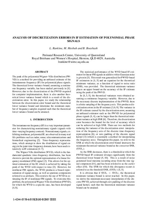 Pdf Analysis Of Discretization Errors In If Estimation Of Polynomial