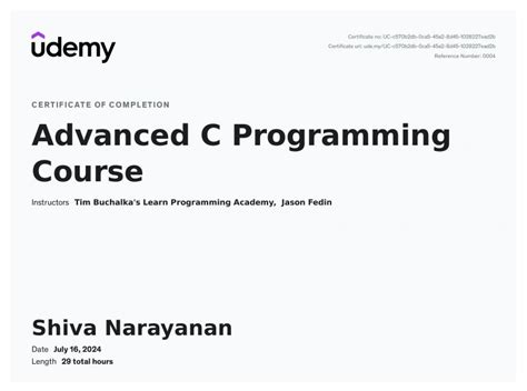 Shiva Narayanan M On Linkedin Cprogramming Advancedc Udemy Continuouslearning