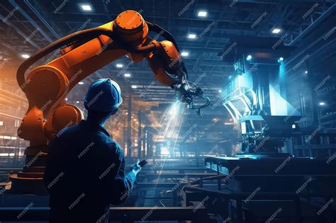 Premium Ai Image Robot Arm And Communication Network Concept Industrial Technology