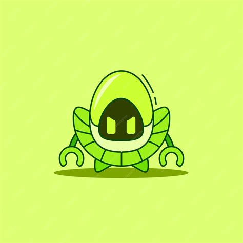 칼라 만화 아이콘 일러스트와 함께 귀여운 마스코트 녹색 로봇 플랫 만화 디자인 프리미엄 벡터