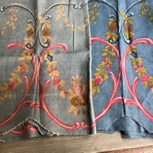 French Printed Indigo Linen Fabric Floral Design Homespun Linen