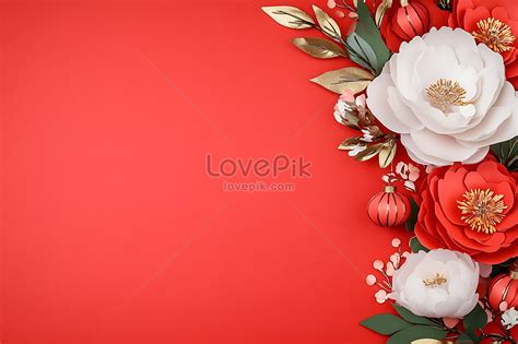 금색 가장자리가 있는 빨간색 배경에 모란 꽃 이미지 Hd 빨간색 배경 모란 배경 사진 무료 다운로드 Lovepik