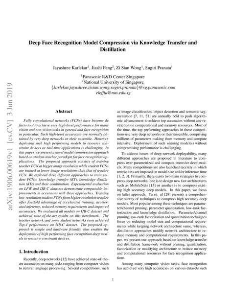 Deep Face Recognition Model Compression Via Knowledge Transfer And Distillation Deepai