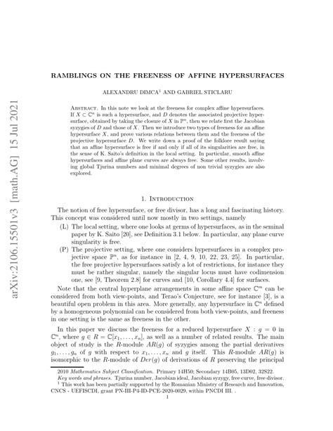 Pdf Ramblings On The Freeness Of Affine Hypersurfaces