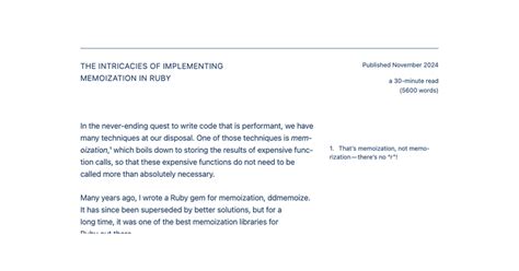 Denis Defreyne On Linkedin The Intricacies Of Implementing Memoization In Ruby