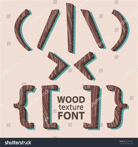Wooden Cartoon Alphabet Punctuation Marks Digits เวกเตอร์สต็อก ปลอด
