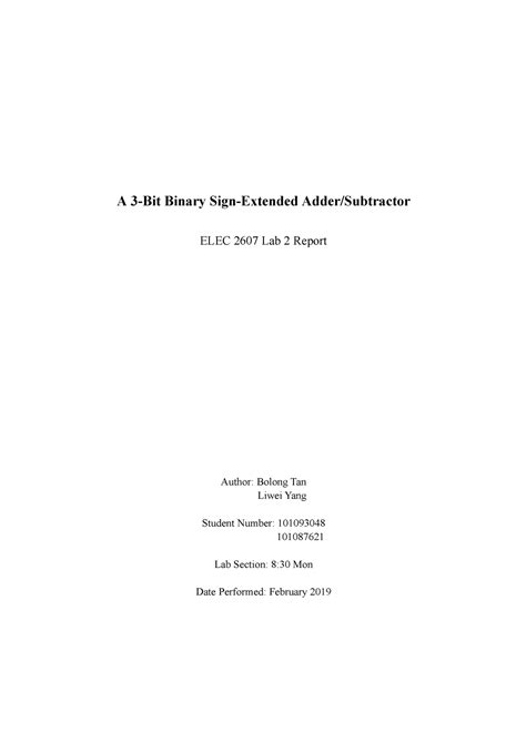 Elec2607 L2 Report A 3 Bit Binary Sign Extended Addersubtractor Elec 2607 Lab 2 Report Author