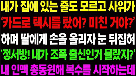 실화사연 내가 집에 있는 줄도 모르고 사위가 카드로 택시를 탔어 미쳤냐 하며 딸에게 몹쓸 짓을 하는데 사이다 사연 감동사연 톡톡사연 Youtube