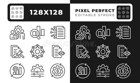 Workflow Management Pixel Perfect Linear Icons Set For Dark Light Mode Stock Illustration