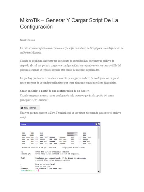 Mikrotik Generar Y Cargar Script De La Configuración Pdf