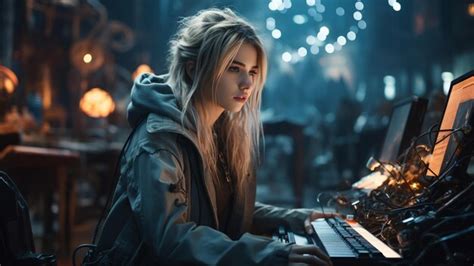 Premium Ai Image Blonde Hacker Girl