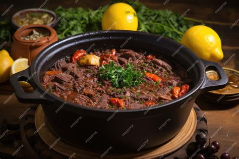 Premium Ai Image Brazilian Feijoada Stew In An Iron Cast Pot