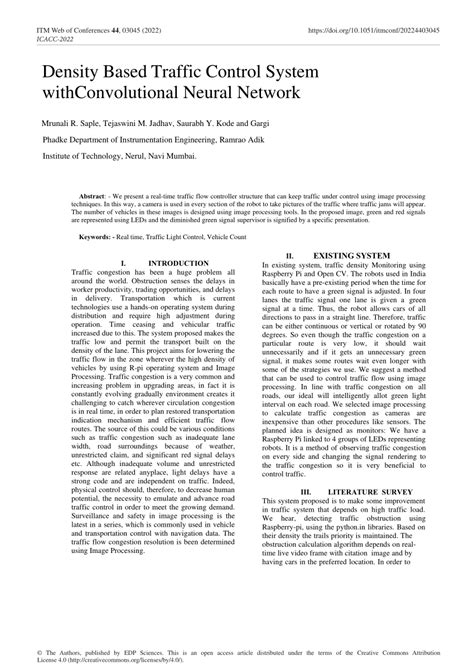 Pdf Density Based Traffic Control System With Convolutional Neural Network