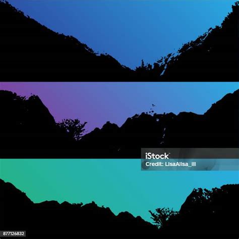 언덕과 산 풍경 실루엣 벡터의 집합입니다 현실적인 나무 숲 언덕 실루엣 밤에 저녁 하늘에 야외 자연 장면 가로수에 대한 스톡 벡터 아트 및 기타 이미지 Istock