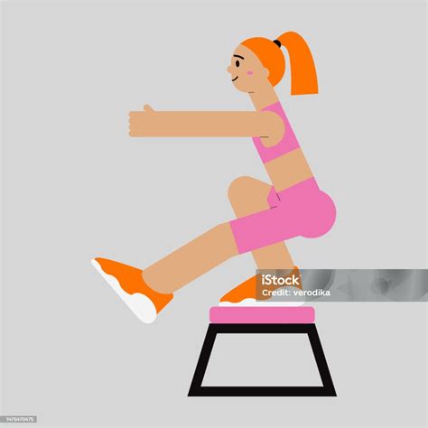 체육관에서 싱글 레그 스쿼트 운동을 하는 여자 네온 스포츠웨어를 입고 둔부 루틴 운동을 하는 플랫 여성 캐릭터 가냘픈에 대한 스톡 벡터 아트 및 기타 이미지 Istock