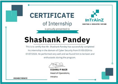Shashank Pandey On Linkedin Cybersecurity Internship Professionaldevelopment Intrainz
