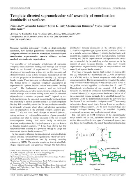 Pdf Template Directed Supramolecular Self Assembly Of Coordination