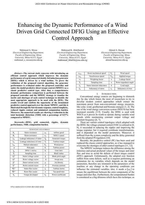 Pdf Enhancing The Dynamic Performance Of A Wind Driven Grid Connected Dfig Using An Effective