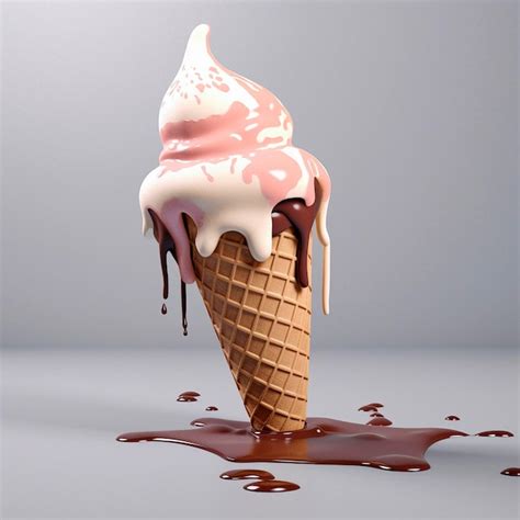 Premium Photo 3d Ice Cream Cone Ice Cream Dripping From The Cone