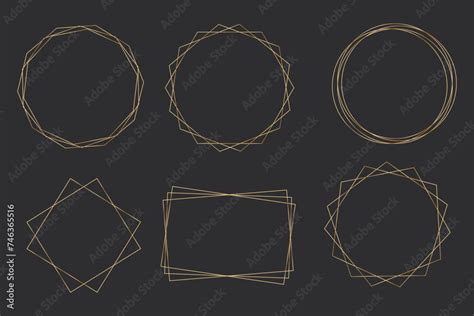 Set Elegant Golden Thin Line Frames Different Shapes On The Dark Background Perfect Border