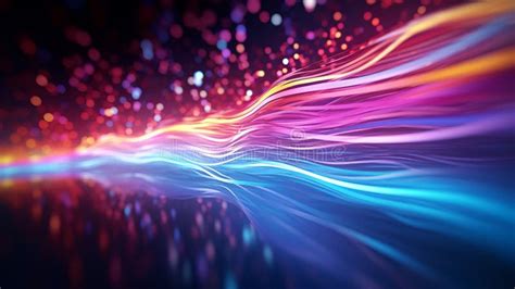 Abstract Multicolored Particles Flow Swiftly Through Dark Expanse Of