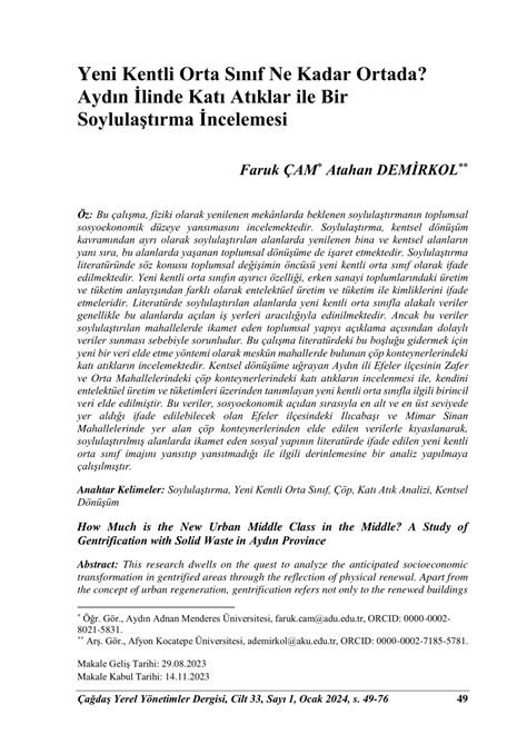 PDF Yeni Kentli Orta Sınıf Ne Kadar Ortada Aydın İlinde Katı Atıklar ile Bir Soylulaştırma