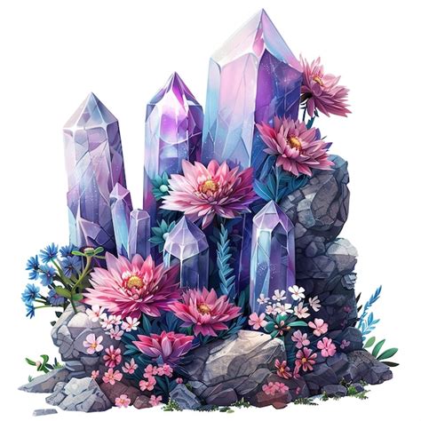 Premium Photo Boho Crystals And Flowers With Isolated White Background