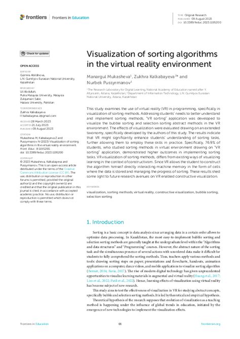 Pdf Visualization Of Sorting Algorithms In The Virtual Reality