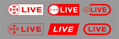라이브 방송 아이콘 세트 라이브 방송 온라인 방송을 위한 빨간색과 흰색 기호 및 버튼 라이브 스트리밍 을 위한 버튼입니다 Tv