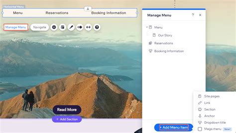 wix editor adding and setting up advanced menus help center
