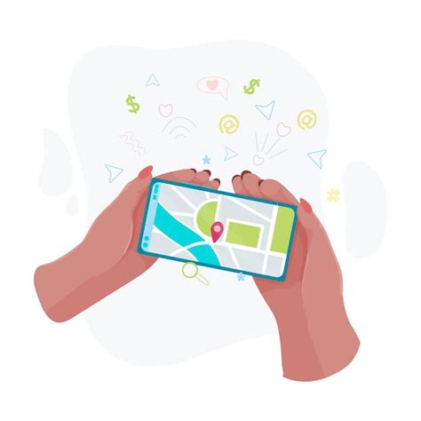 Premium Vector Hands Holding A Phone Or Tablet Phone With Map And Marker Mobile Gps Navigation