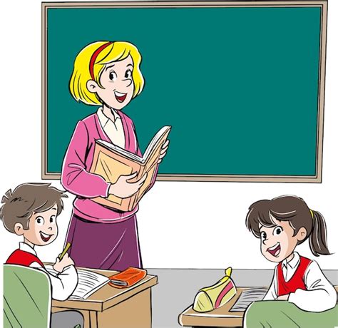 교실 학생 및 교사 만화 벡터 일러스트 레이 션 프리미엄 벡터
