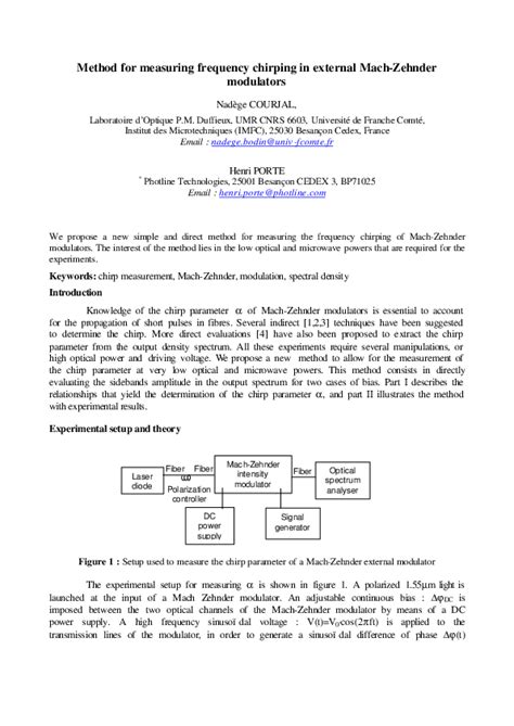 Pdf Method For Measuring Frequency Chirping In External Mach Zehnder Modulators