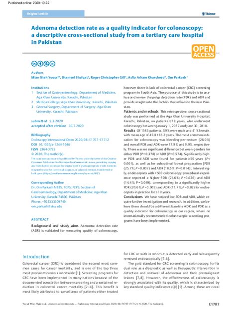 Pdf Adenoma Detection Rate As A Quality Indicator For Colonoscopy A