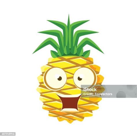 큰 눈으로 놀란 재미있는 파인애플 귀여운 만화 이모티콘 문자 벡터 일러스트 과일에 대한 스톡 벡터 아트 및 기타 이미지 과일 귀여운 노랑 Istock