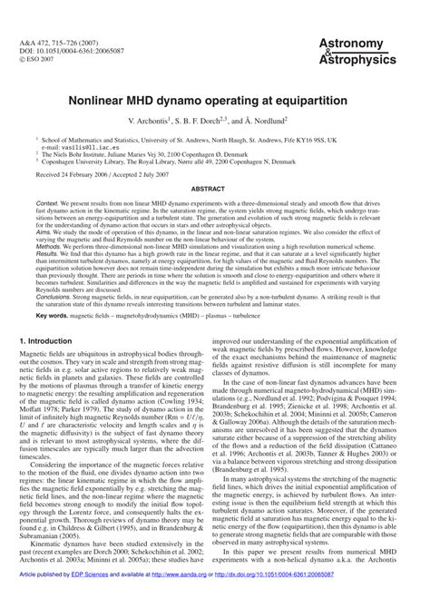 PDF Nonlinear MHD Dynamo Operating At Equipartition