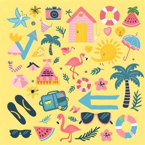 Cute Summer Themed Icons Pattern Premium Ai Generated Image