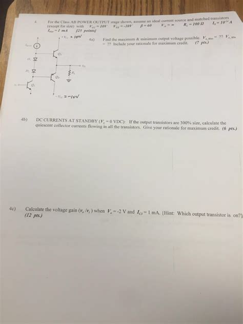 Solved For The Class Ab Power Output Stage Shown Assume An
