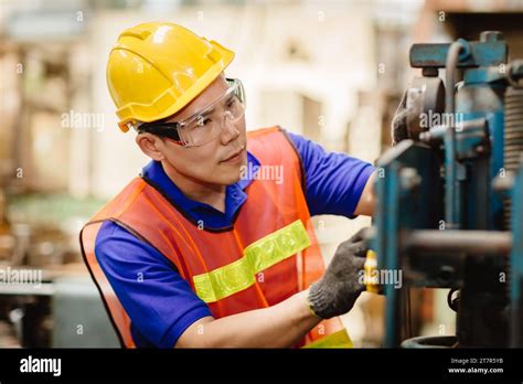 Engineer Milling Technician Male Worker Asian Chinese Manual Hand Skill Working In Heavy