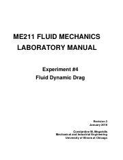 Lab4 Fluid Dynamic Drag 1 Pdf ME211 FLUID MECHANICS LABORATORY MANUAL Experiment 4 Fluid