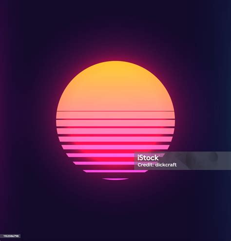 빈티지 80 년대 화려한 복고풍 일몰입니다 태양의 Synthwave 스타일 벡터 일러스트 레이 션 기화 웨이브 포스터 공간 미래 지향적 인 배경 템플릿입니다 일몰에 대한