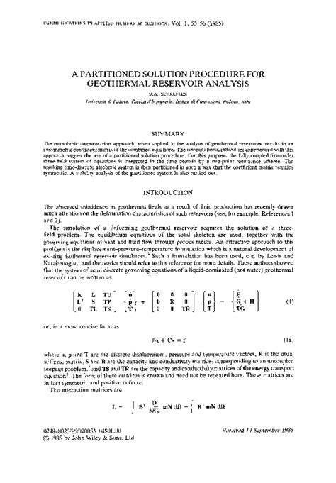 pdf a partitioned solution procedure for geothermal reservoir analysis